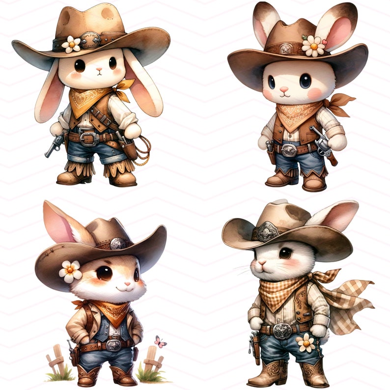 Rustic Cowboy Rabbit Clipart, Western Digital Images, Watercolor Cowboy ...
