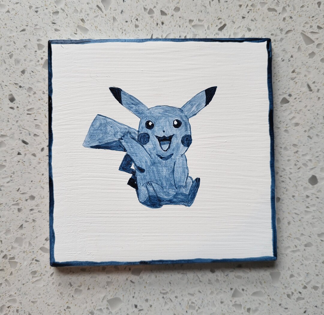 Pikachu Pokemon Hand Painted Delft Style Tile 10cm X 10cm. - Etsy
