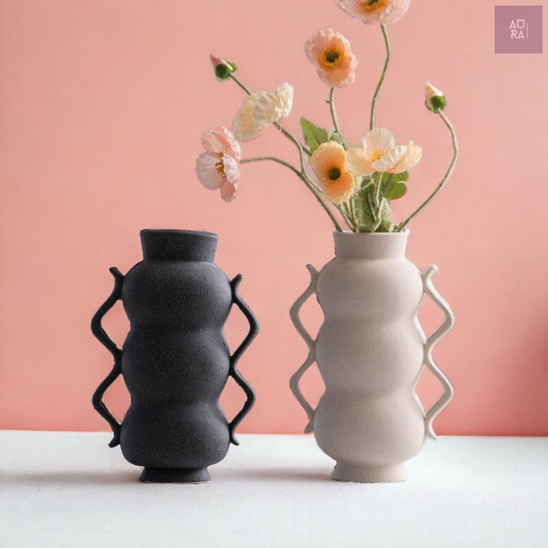 Nordic Handle Vase, Nordic Minimalist Vase,squiggly Handle Vase,ceramic ...