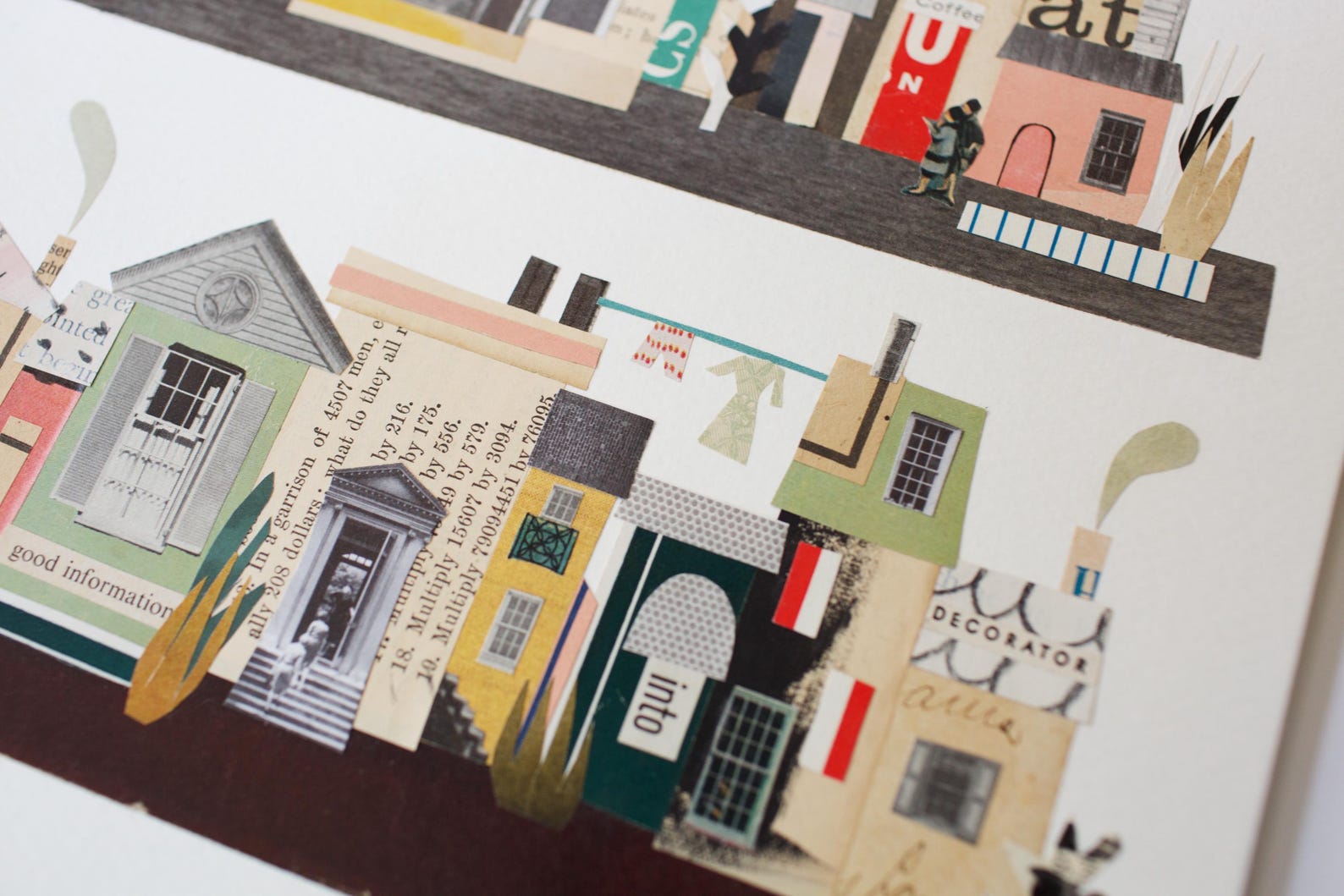 Original Cut Paper Street Scene Collage Art, Midcentury Mixed Media ...