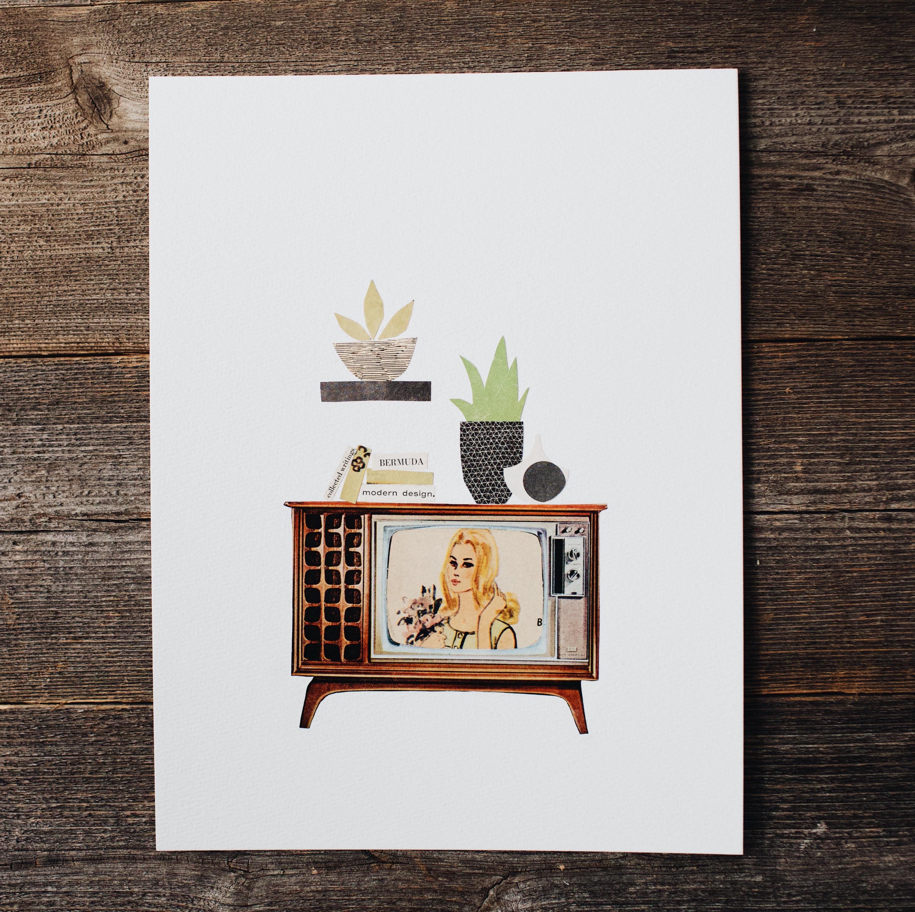 Original ‘retro Modern’ TV Collage Art, Midcentury Decor Cut Paper ...