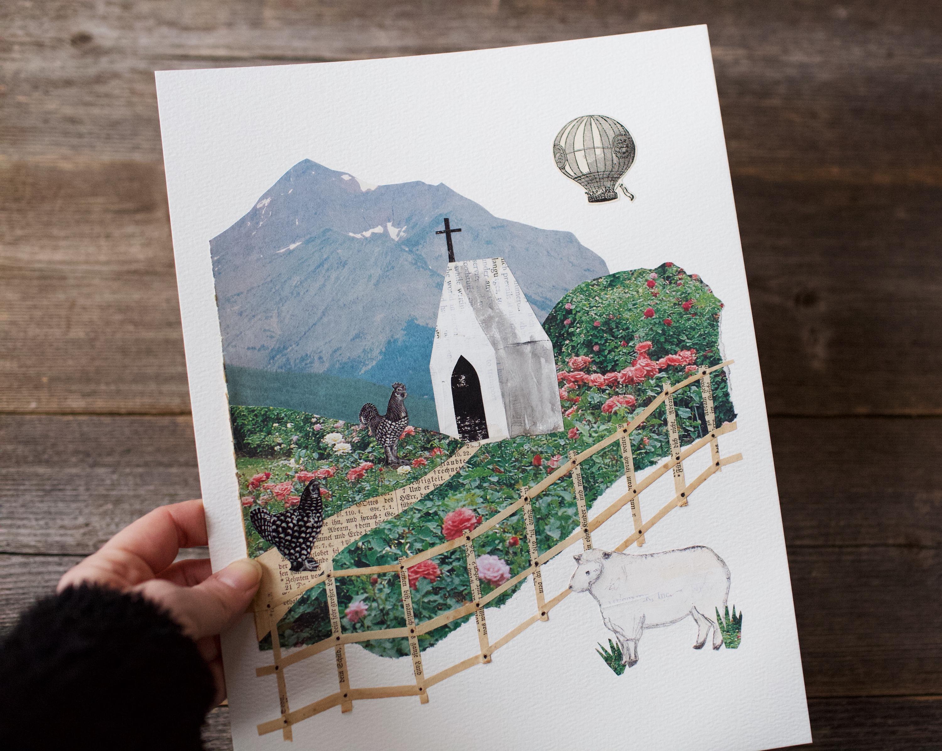 Original Mixed Media Paper Collage Art, ‘pastoral Country’ Surreal ...