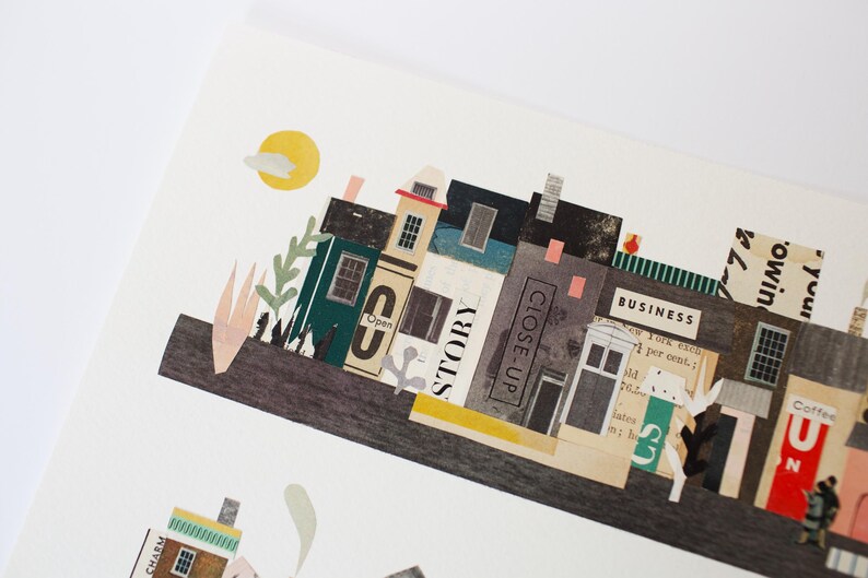 Original Cut Paper Street Scene Collage Art, Midcentury Mixed Media ...