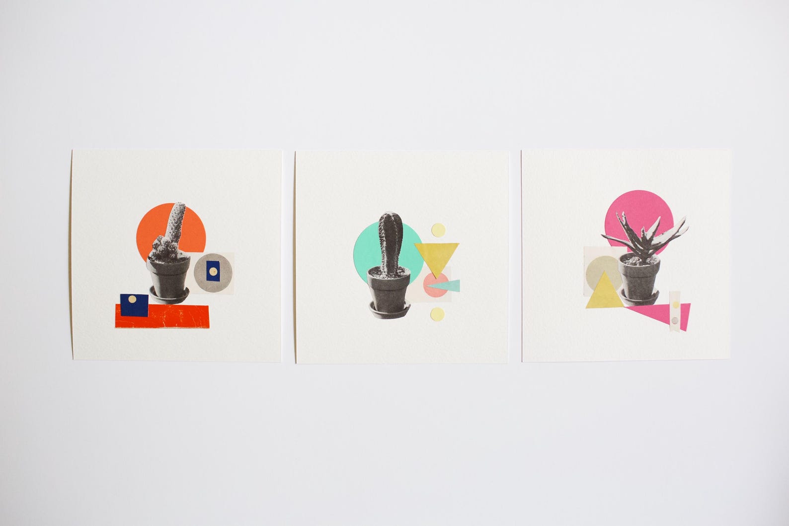 Original Abstract Collage Art, Set of Three, Cacti Trio - Etsy