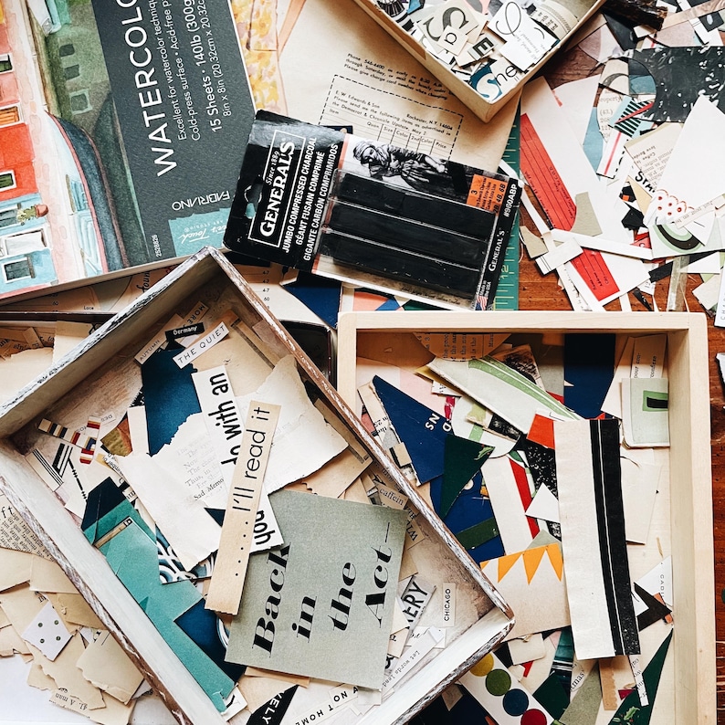 Original Cut Paper Street Scene Collage Art, Midcentury Mixed Media ...