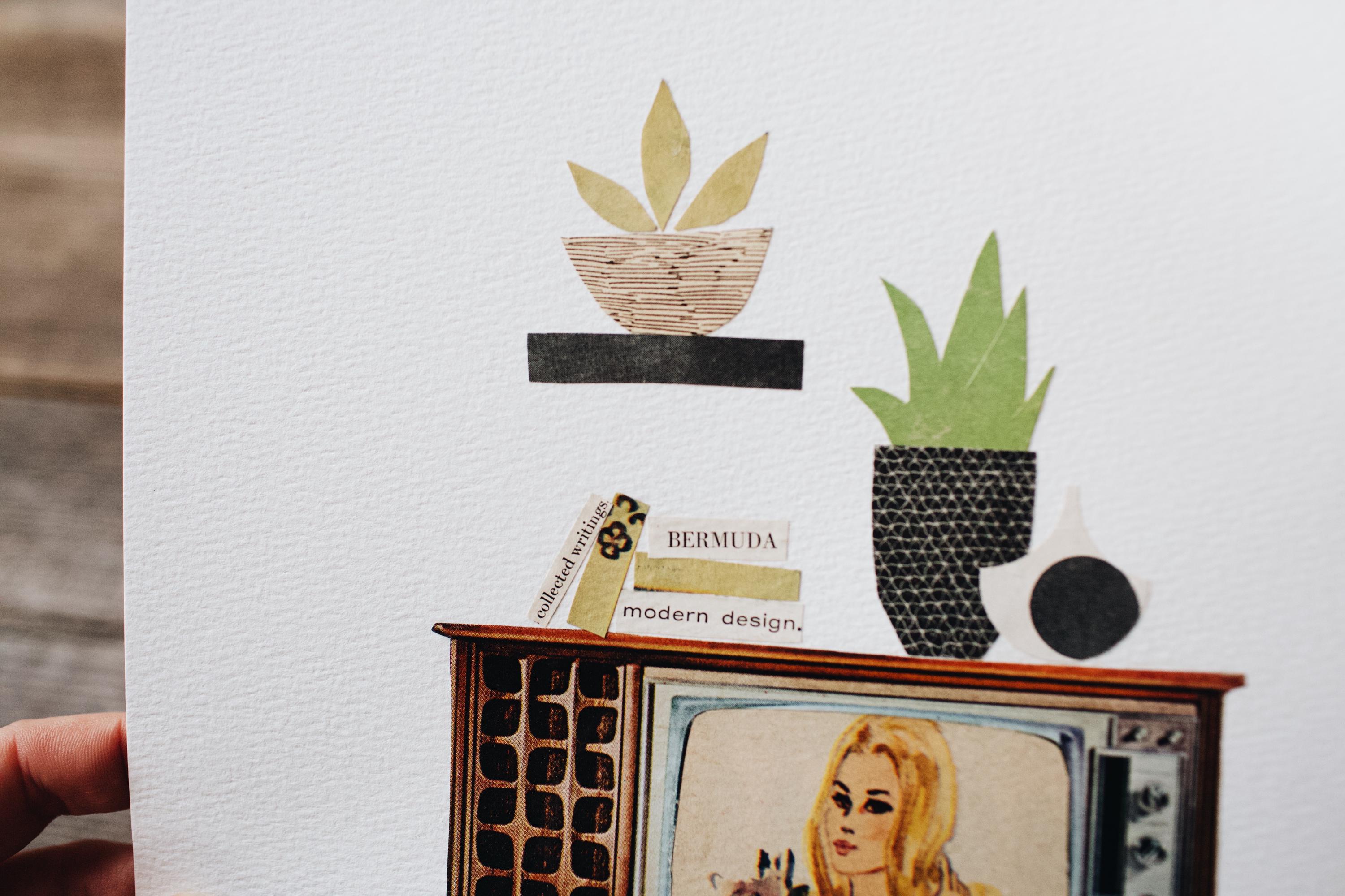 Original ‘retro Modern’ TV Collage Art, Midcentury Decor Cut Paper ...