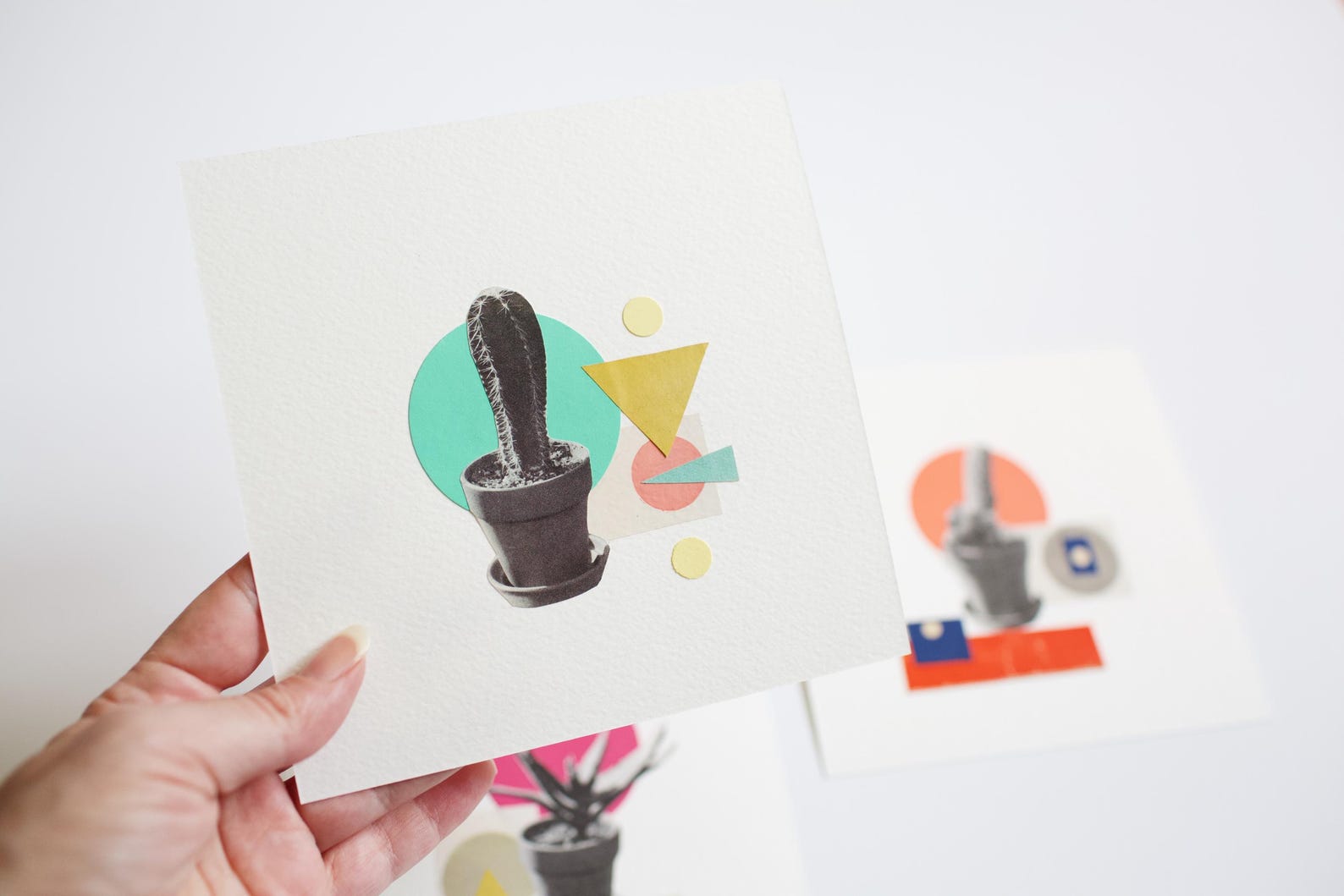 Original Abstract Collage Art, Set of Three, Cacti Trio - Etsy