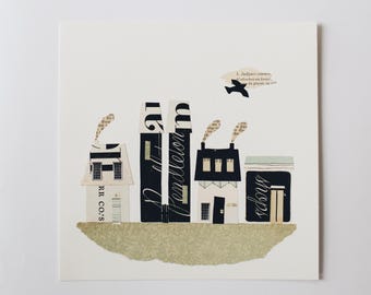 Original Cut Paper Street Scene Collage Art, Midcentury Mixed Media ...