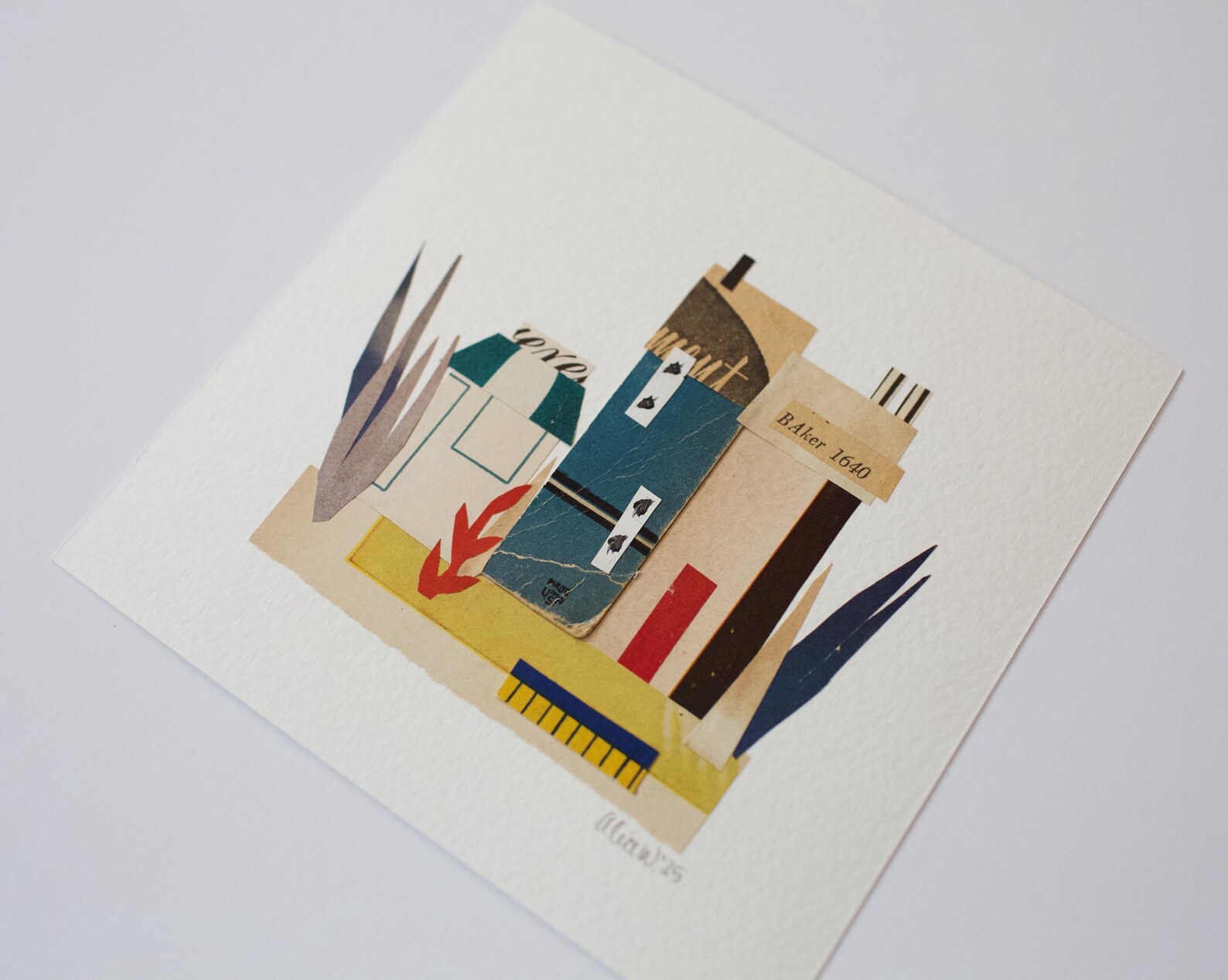 Original Cut Paper Street Scene Collage Art, Midcentury Mixed Media ...