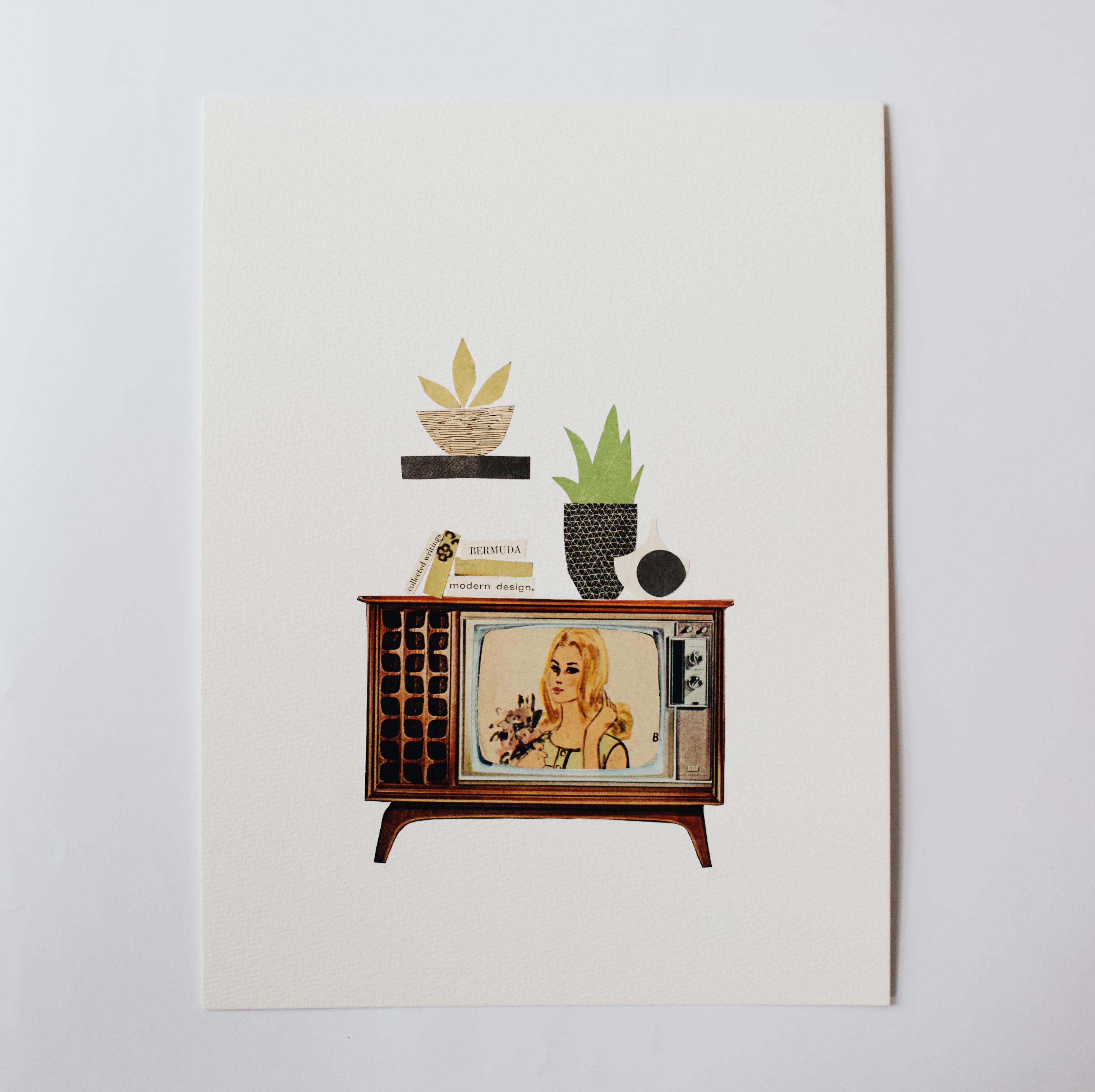 Original ‘retro Modern’ TV Collage Art, Midcentury Decor Cut Paper ...