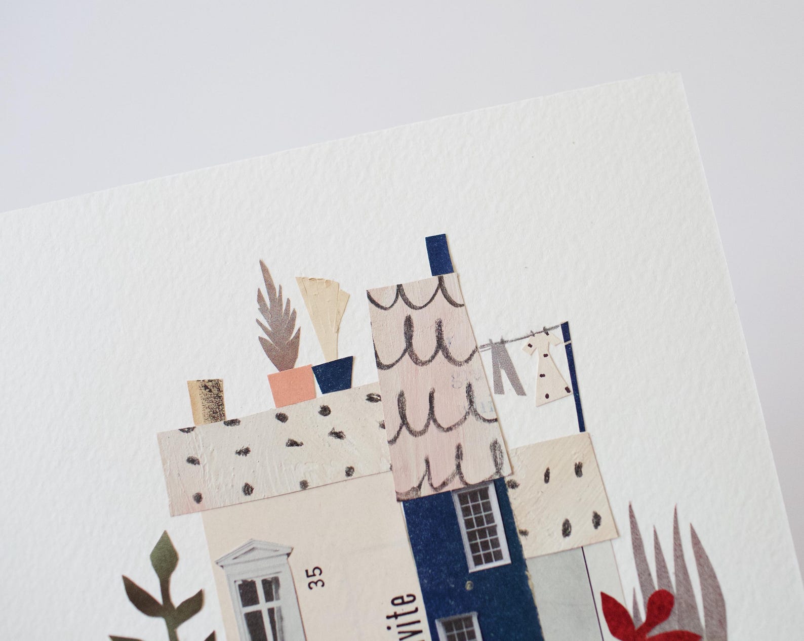 Original Cut Paper Street Scene Collage Art, Midcentury Mixed Media ...