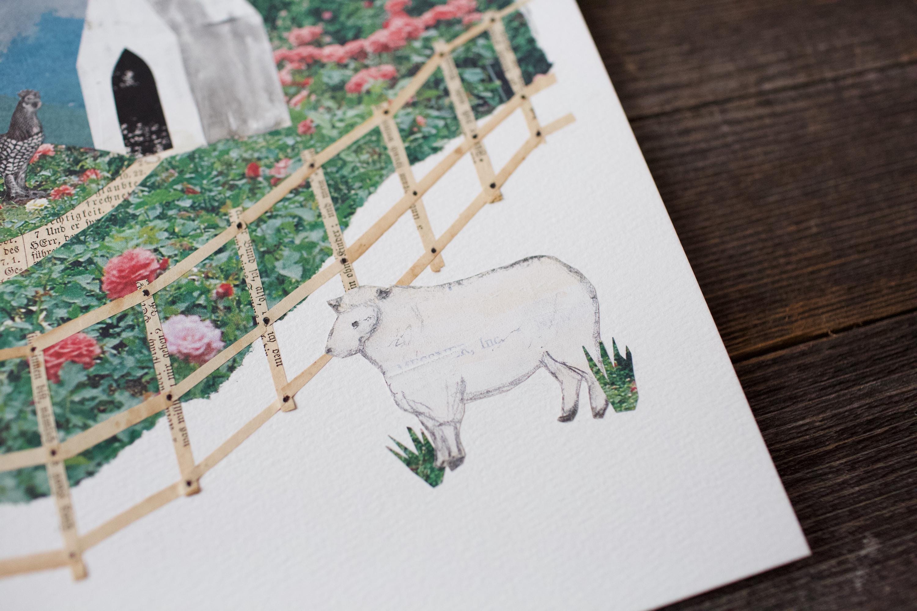 Original Mixed Media Paper Collage Art, ‘pastoral Country’ Surreal ...