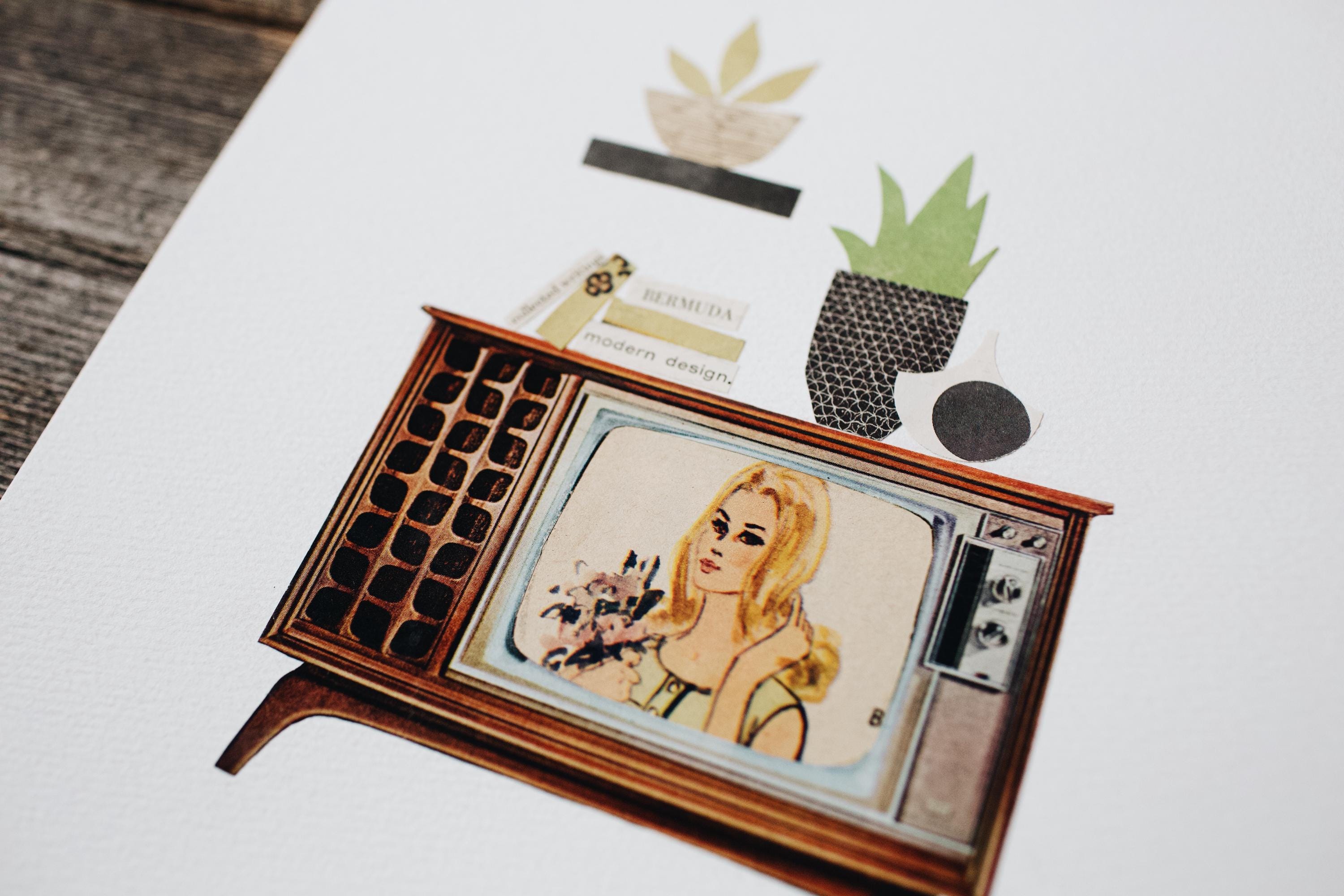 Original ‘retro Modern’ TV Collage Art, Midcentury Decor Cut Paper ...