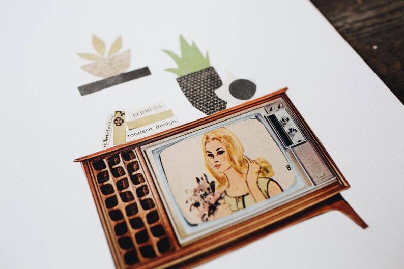Original ‘retro Modern’ TV Collage Art, Midcentury Decor Cut Paper ...