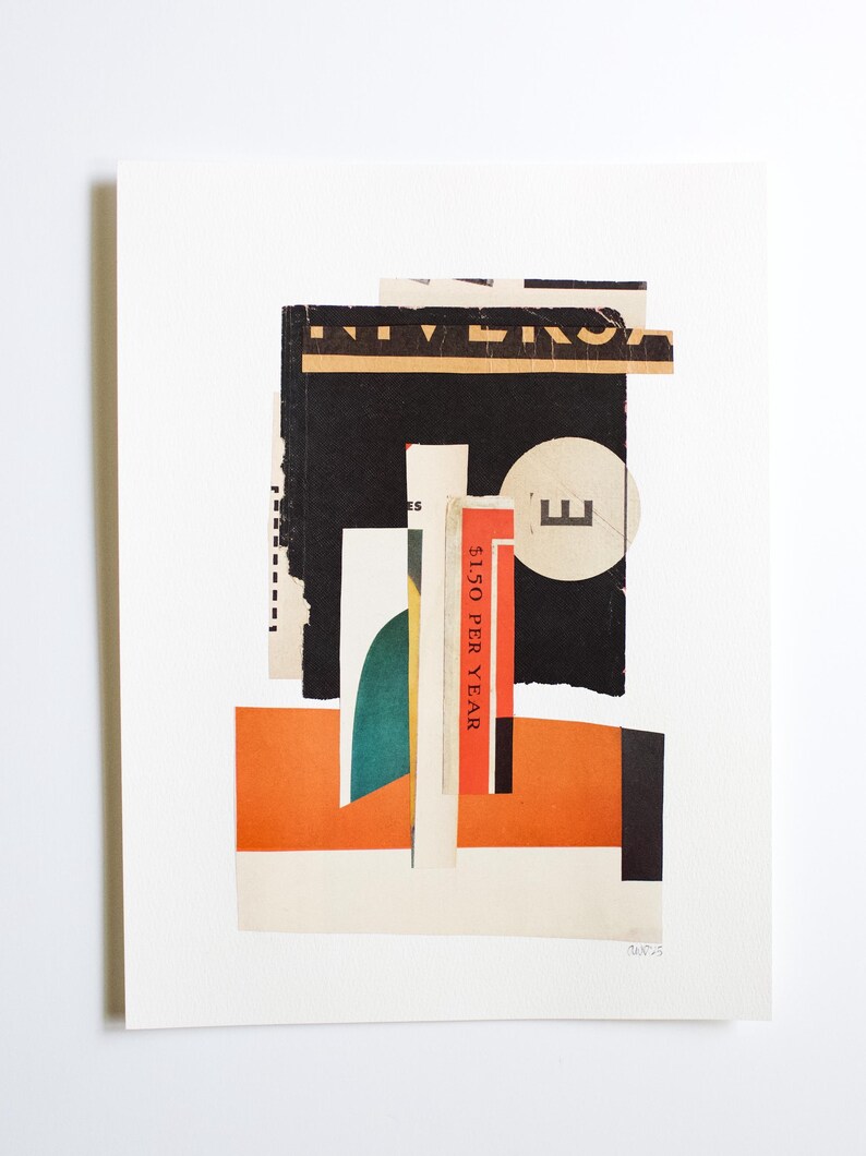 Original Abstract Cut Paper Collage Art, Vintage Ephemera Modern Wall ...