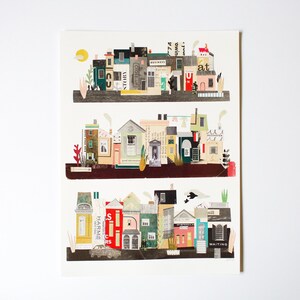 Original Cut Paper Street Scene Collage Art, Midcentury Mixed Media ...