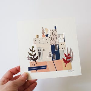 Original Cut Paper Street Scene Collage Art, Midcentury Mixed Media ...