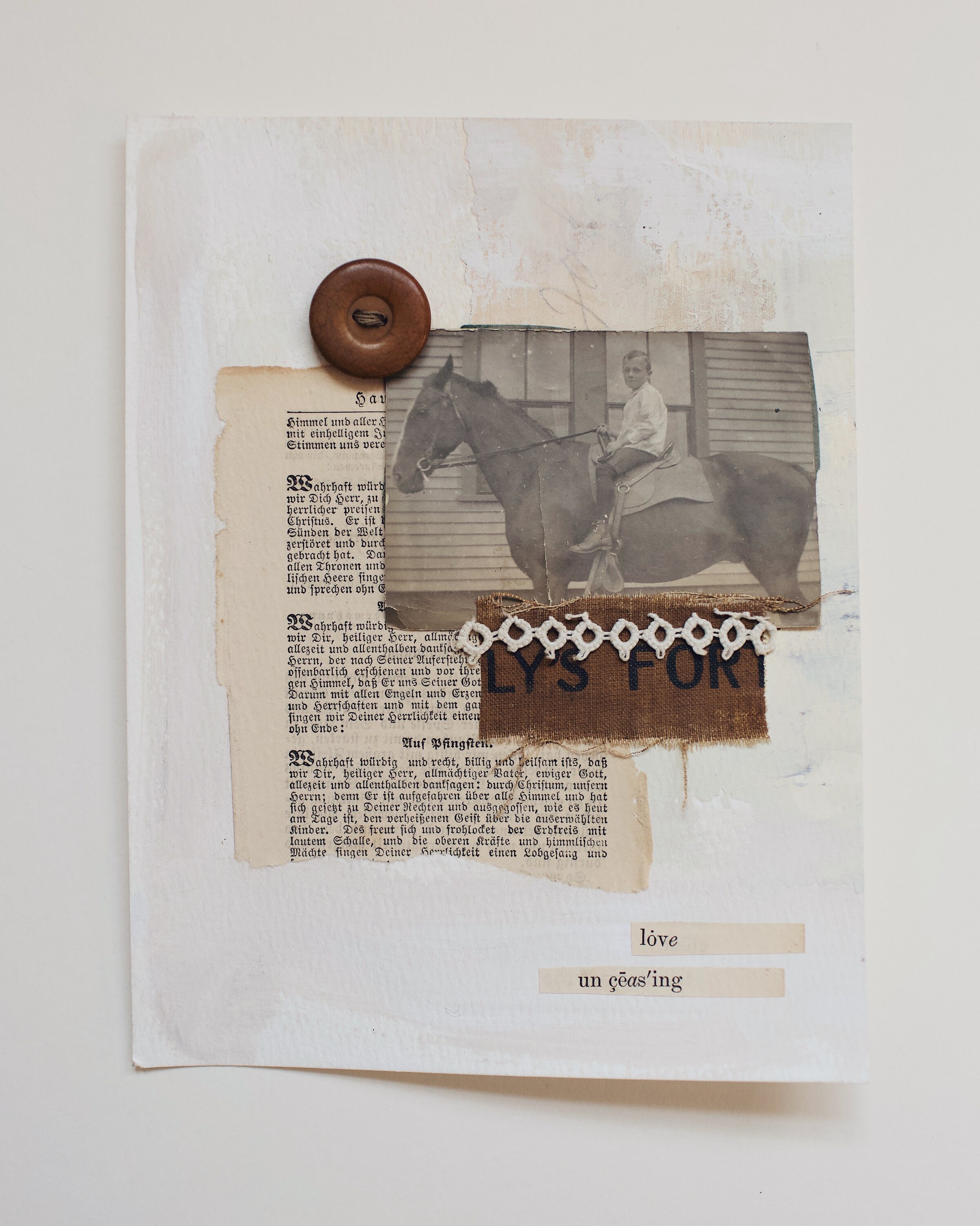 Original Mixed Media Abstract Art Collage on Paper, ‘A Boy & His Horse ...