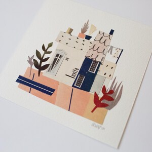 Original Cut Paper Street Scene Collage Art, Midcentury Mixed Media ...