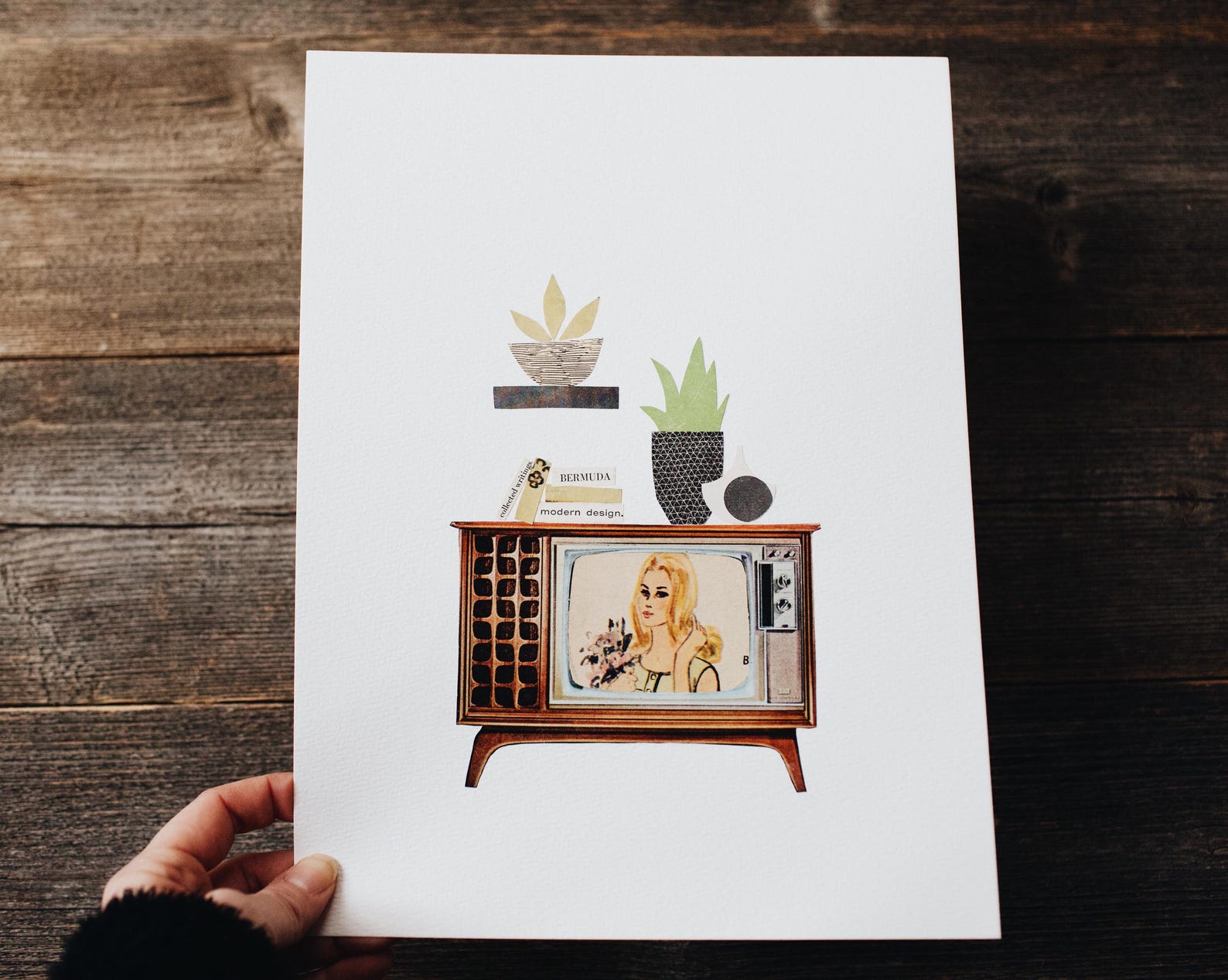 Original ‘retro Modern’ TV Collage Art, Midcentury Decor Cut Paper ...