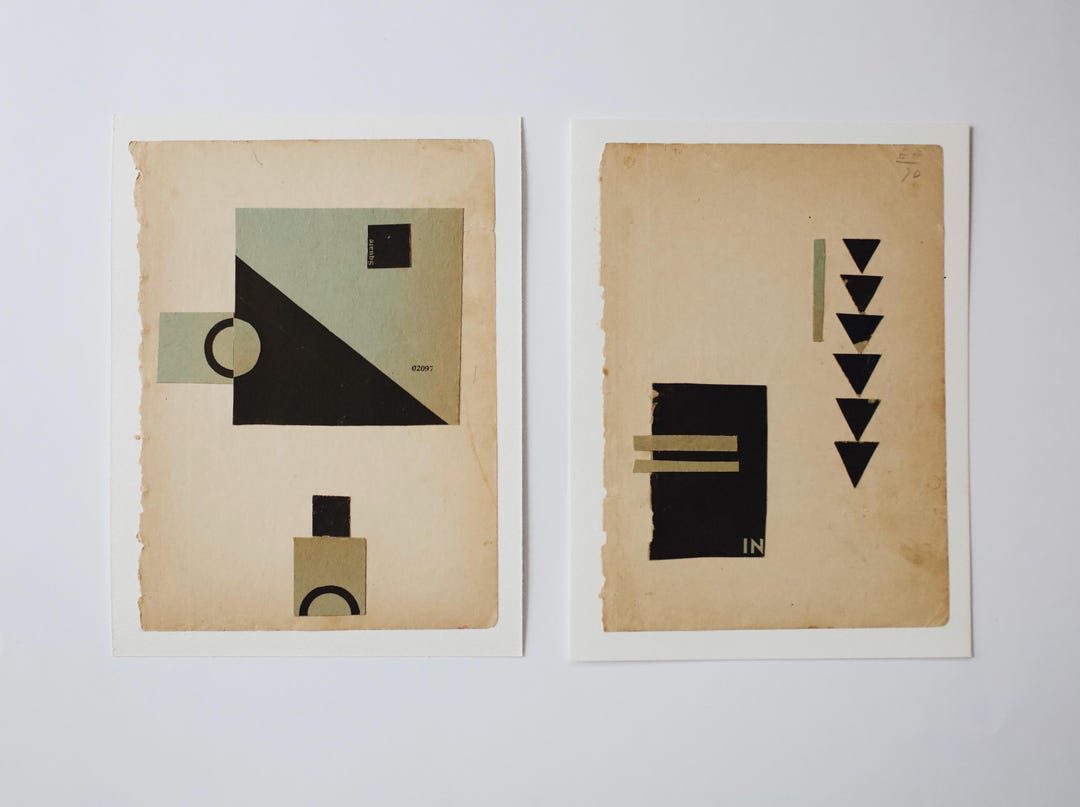 Original Abstract Collage Art on Vintage Book Pages, Set of Two, ‘A ...