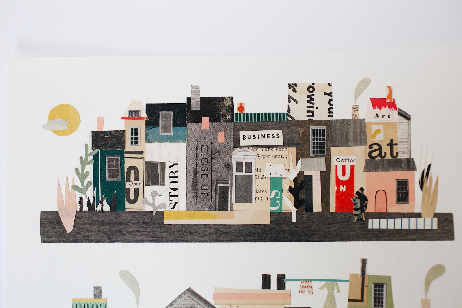 Original Cut Paper Street Scene Collage Art, Midcentury Mixed Media ...