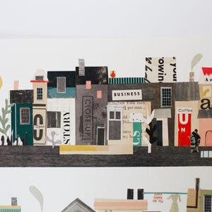 Original Cut Paper Street Scene Collage Art, Midcentury Mixed Media ...