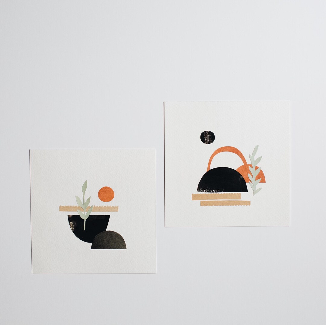 Original Abstract Collage Art, Set of Two, Day & Night - Etsy