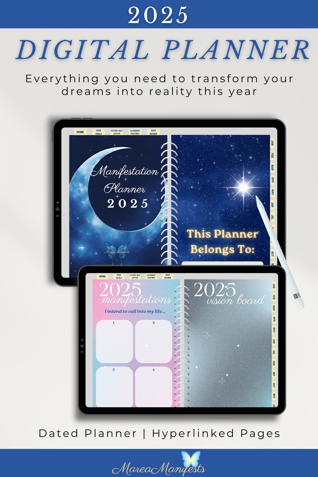 2025 Digital Planner, 2025 Manifestation Planner, Hyperlinked Digital ...