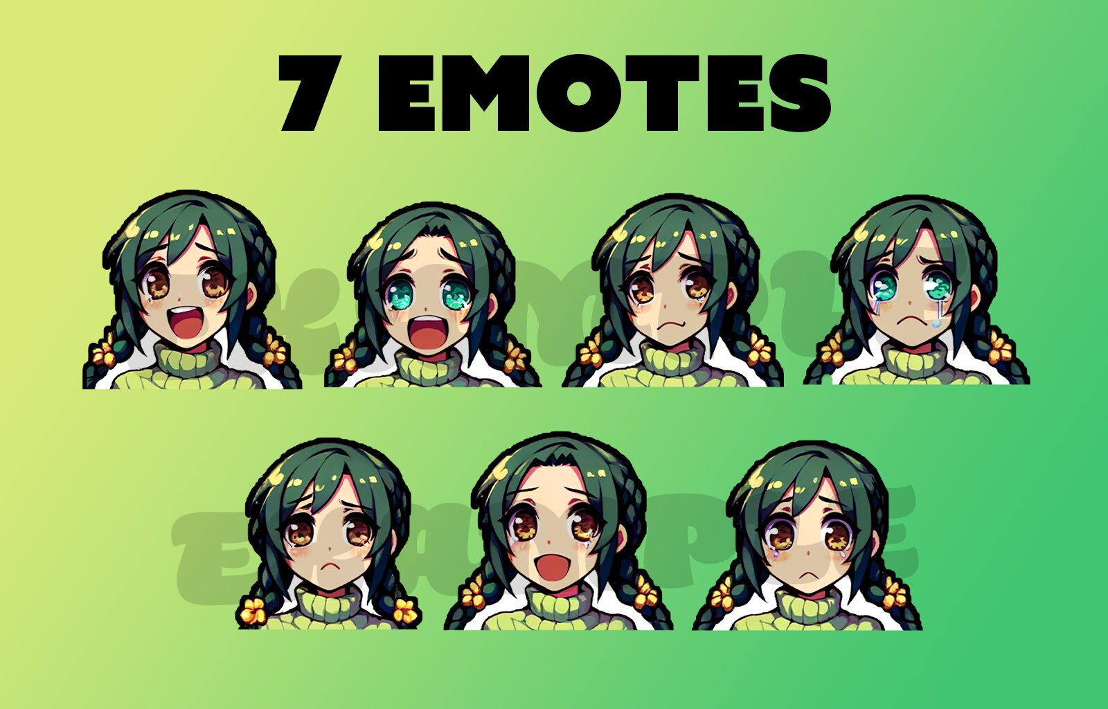 Green Pigtails Anime Girl Emotes - Twitch/youtube/discord - Etsy