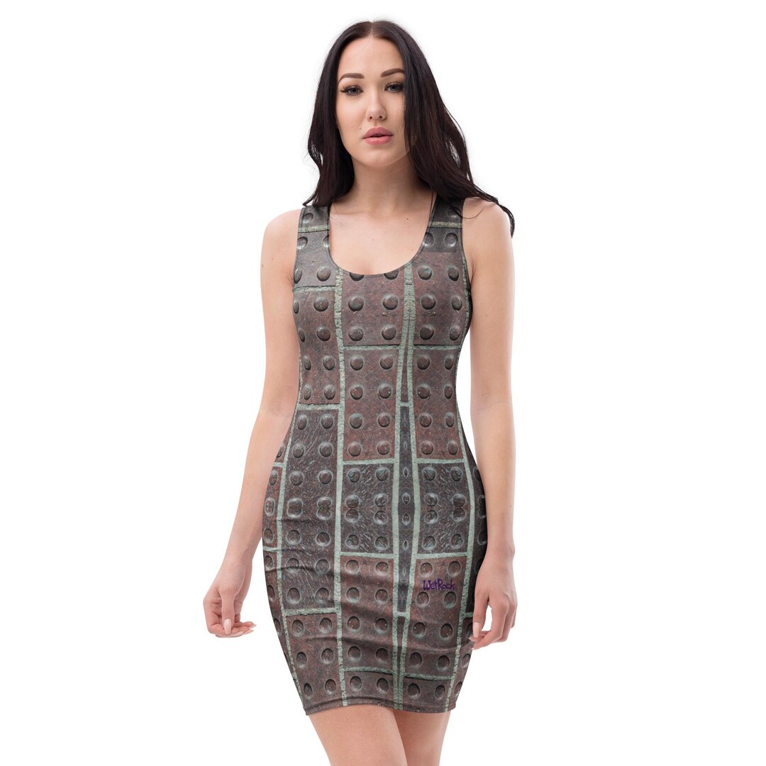 Red-stone Armored Bodycon Dress, Form Fitting Stretchy Sleeveless Tank ...