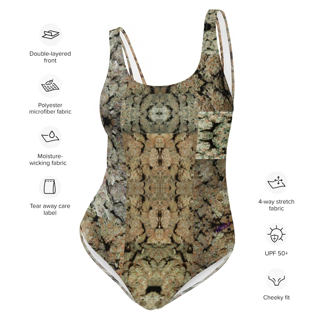NW Nugz “green Buds” Design One-piece Swimsuit Photo-mosaic Dried ...
