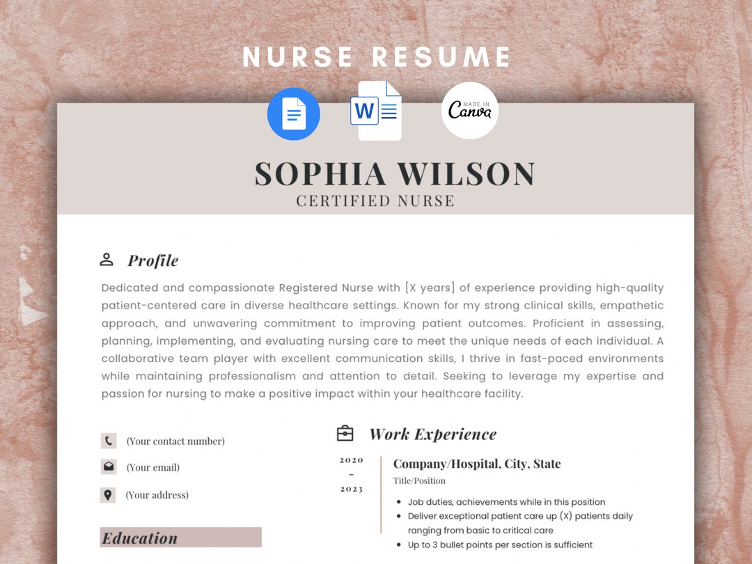 Nursing Resume Template for Google Docs, Word & Canva, Registered Nurse Resume, Remote Nurse ...