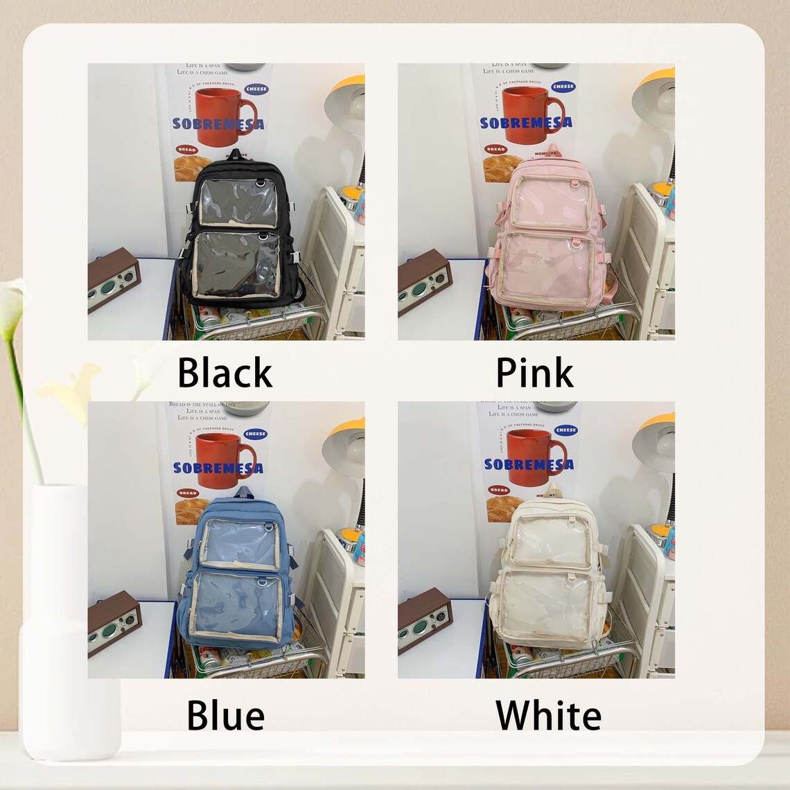 Kawaii Ita Backpack, Pin Bag, Cute Backpack, Waterproof Backpack, Clear ...