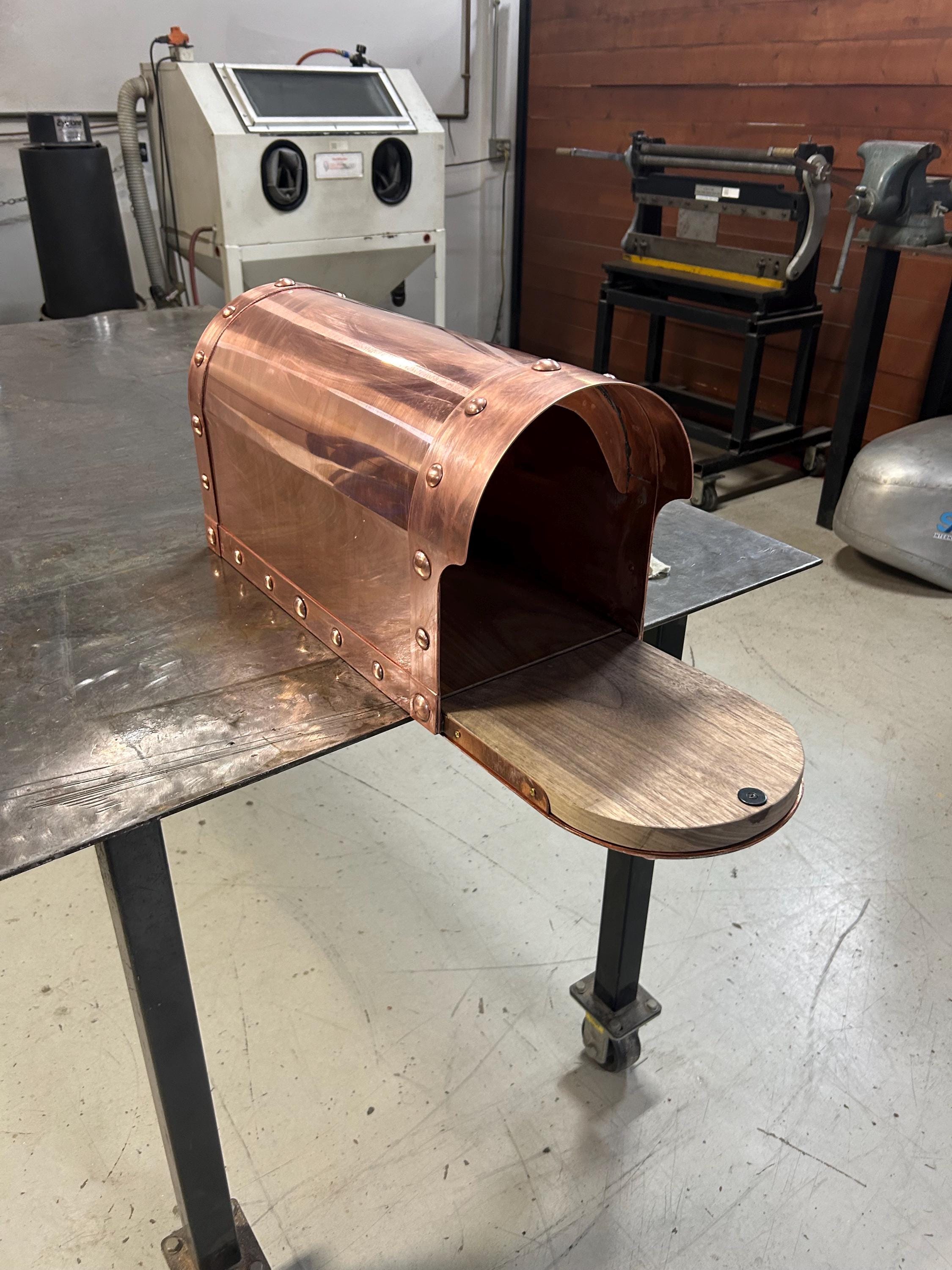 Handcrafted Copper Mailbox: Walnut Trim, Riveted Design - Etsy