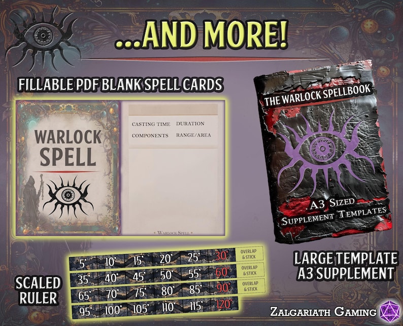 Dnd Warlock Spellbook Kit: Spell Cards, Tokens, Templates, Minis ...
