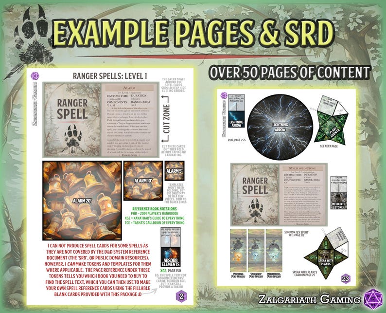 D&D Ranger Spell Card Toolbox: Printable Cards, Area of Effect aoe ...