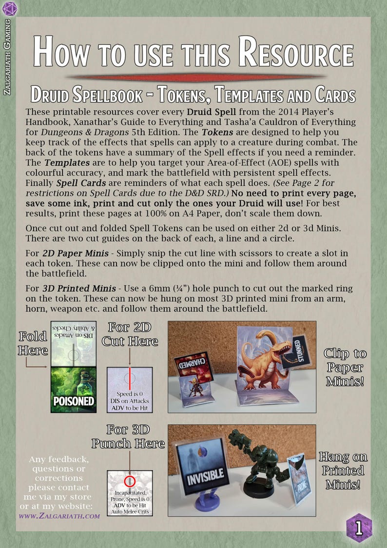 Dnd Druid Spellbook Kit: Spell Cards, Tokens, Templates, Minis ...