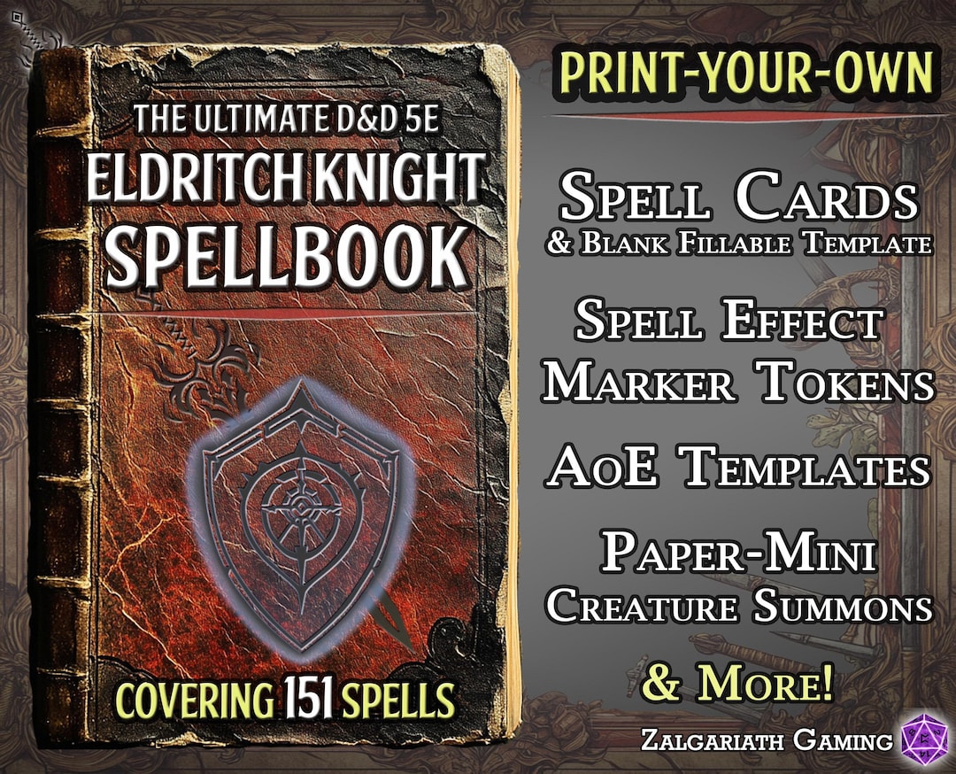 Dnd Eldritch Knight Spellbook Kit: Spell Cards, Tokens, Templates ...