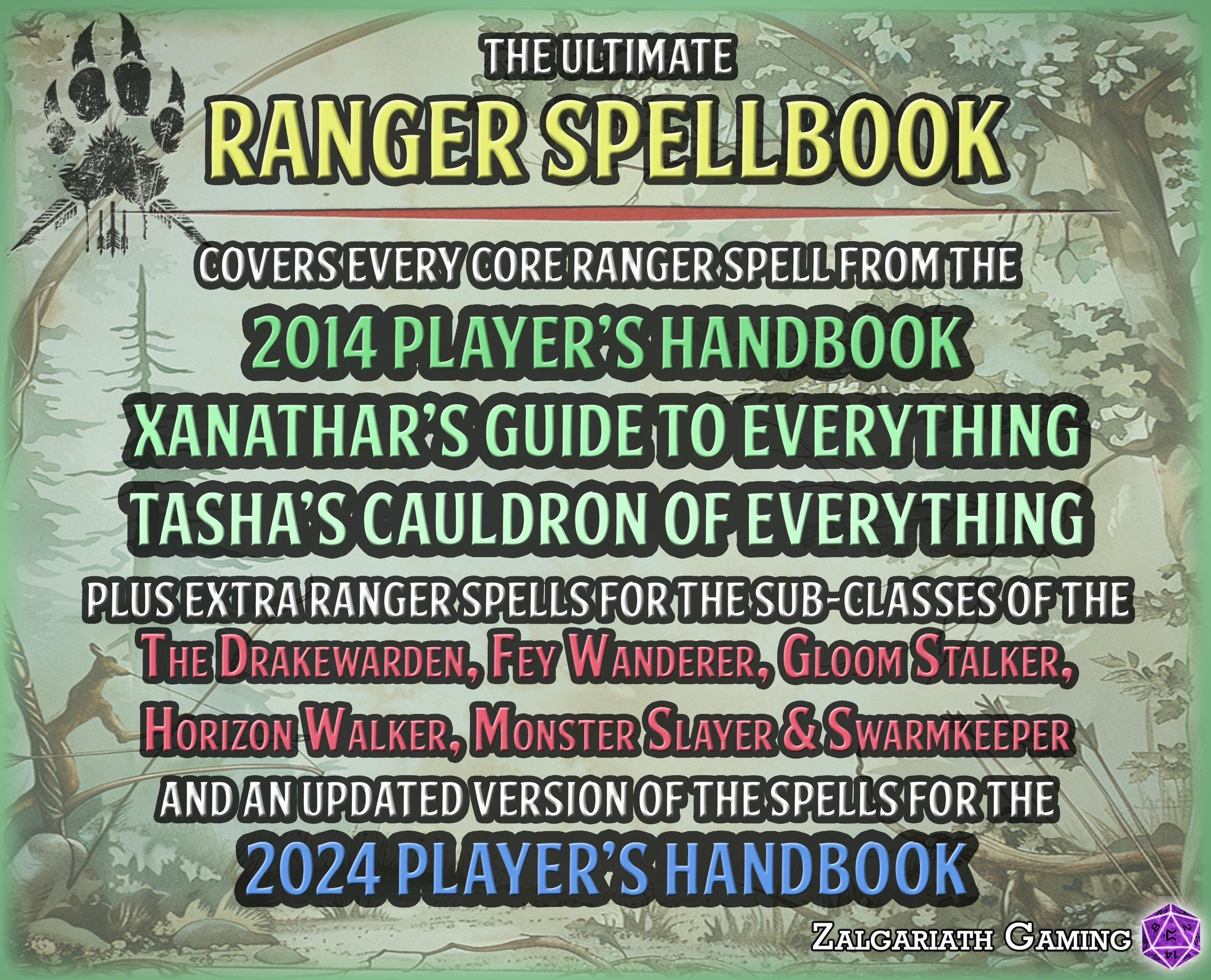 Dnd Ranger Toolbox (2014 & 2024): Printable Spell Cards, Area of Effect ...