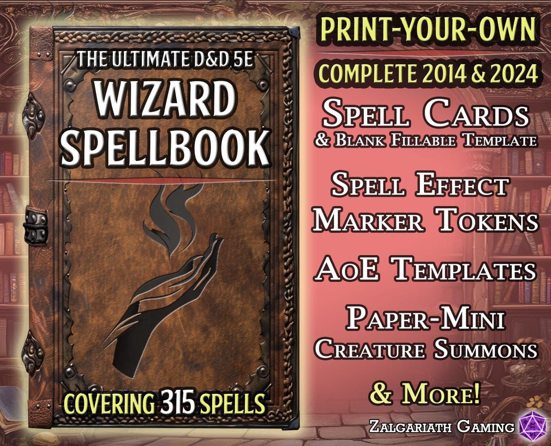 Dnd Wizard Toolbox (2014 & 2024): Printable Spell Cards, Area of Effect ...