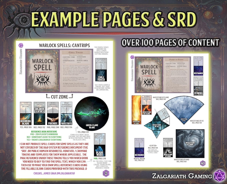 Dnd Warlock Toolbox (2014 & 2024): Printable Spell Cards, Area of ...