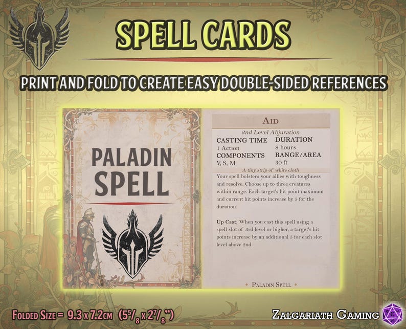 D&D Paladin Spell Card Toolbox: Printable Cards, Area of Effect aoe ...
