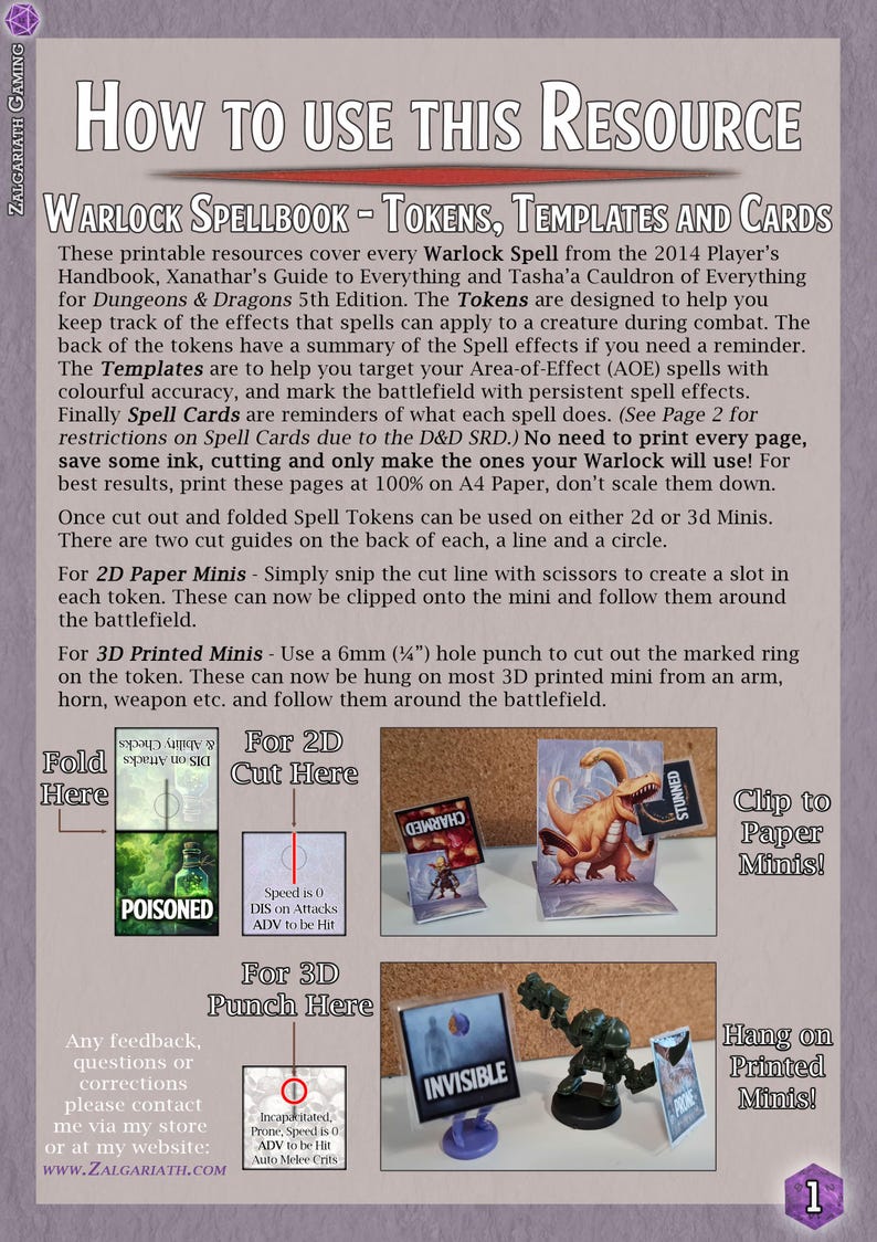 Dnd Warlock Spellbook Kit: Spell Cards, Tokens, Templates, Minis ...