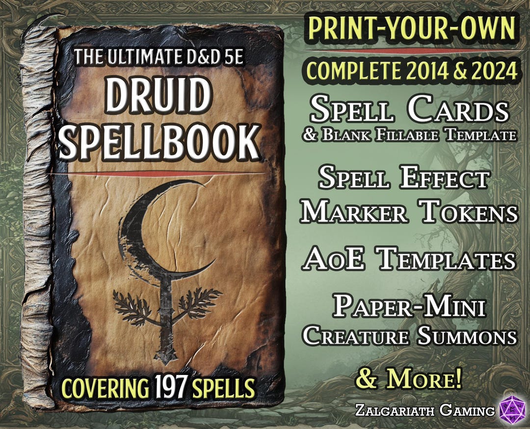 Dnd Druid Spellbook Kit: Spell Cards, Tokens, Templates, Minis ...