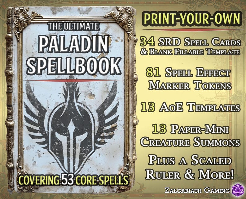 D&D Paladin Spell Card Toolbox: Printable Cards, Area of Effect aoe ...
