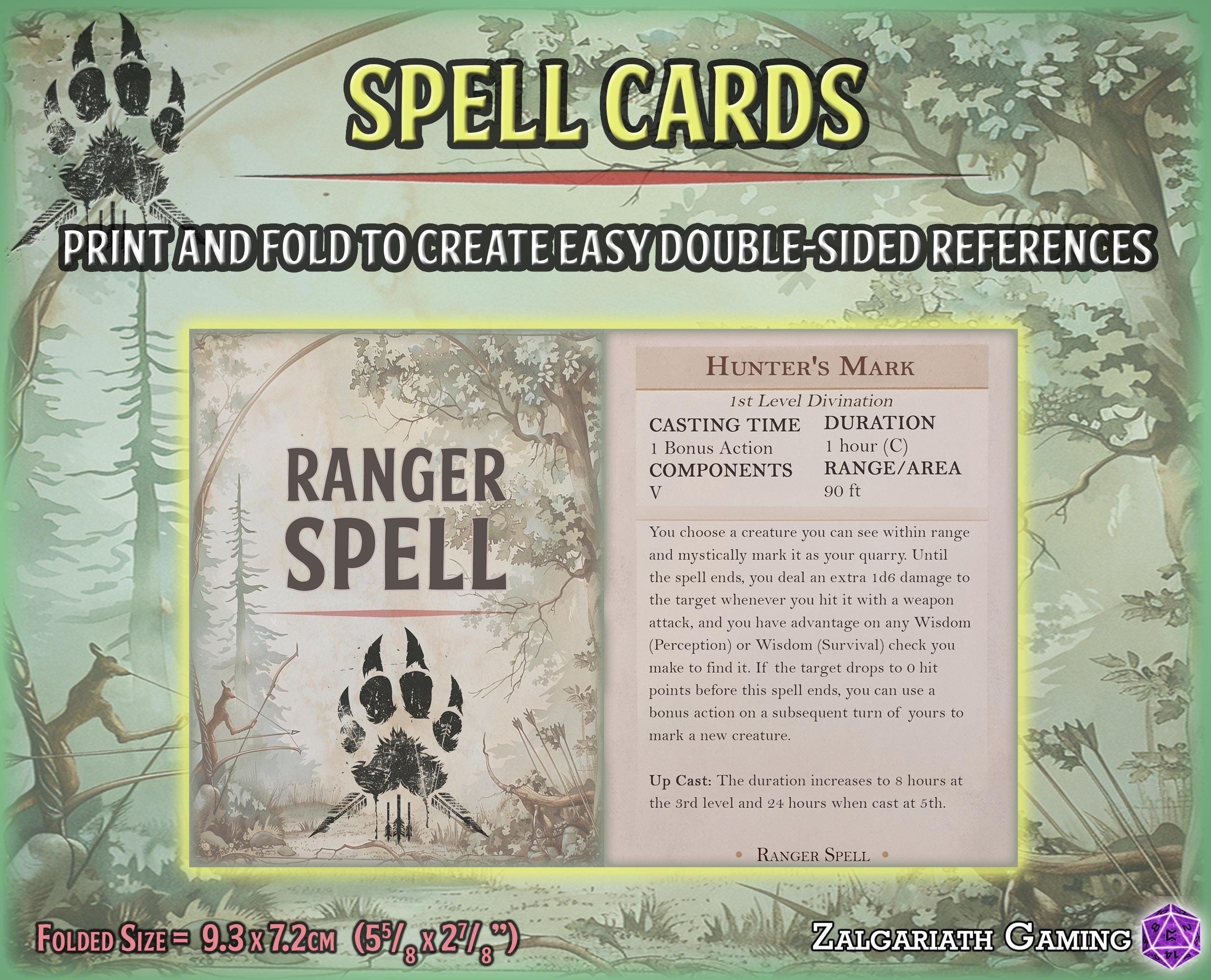 D&D Ranger Spell Card Toolbox: Printable Cards, Area of Effect aoe ...