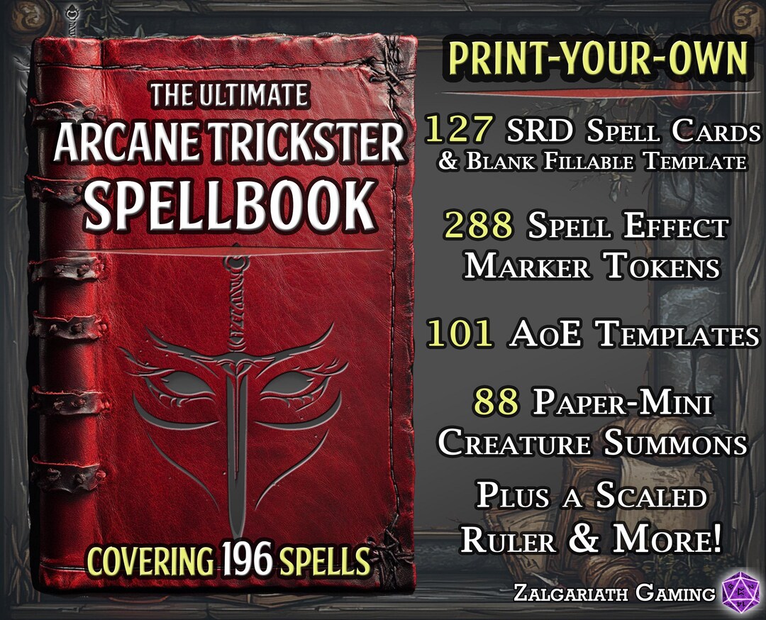 D&D Arcane Trickster Rogue Spell Card Printable Toolbox: Area of Effect ...