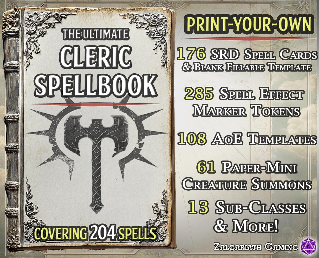 D&D Cleric Spell Card Toolbox: Printable Cards, Area of Effect aoe ...