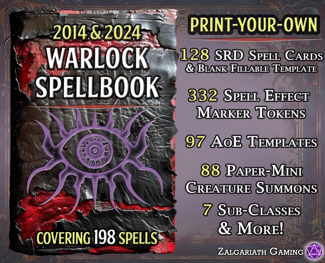 Dnd Warlock Toolbox: Printable Spell Cards, Area of Effect Templates ...